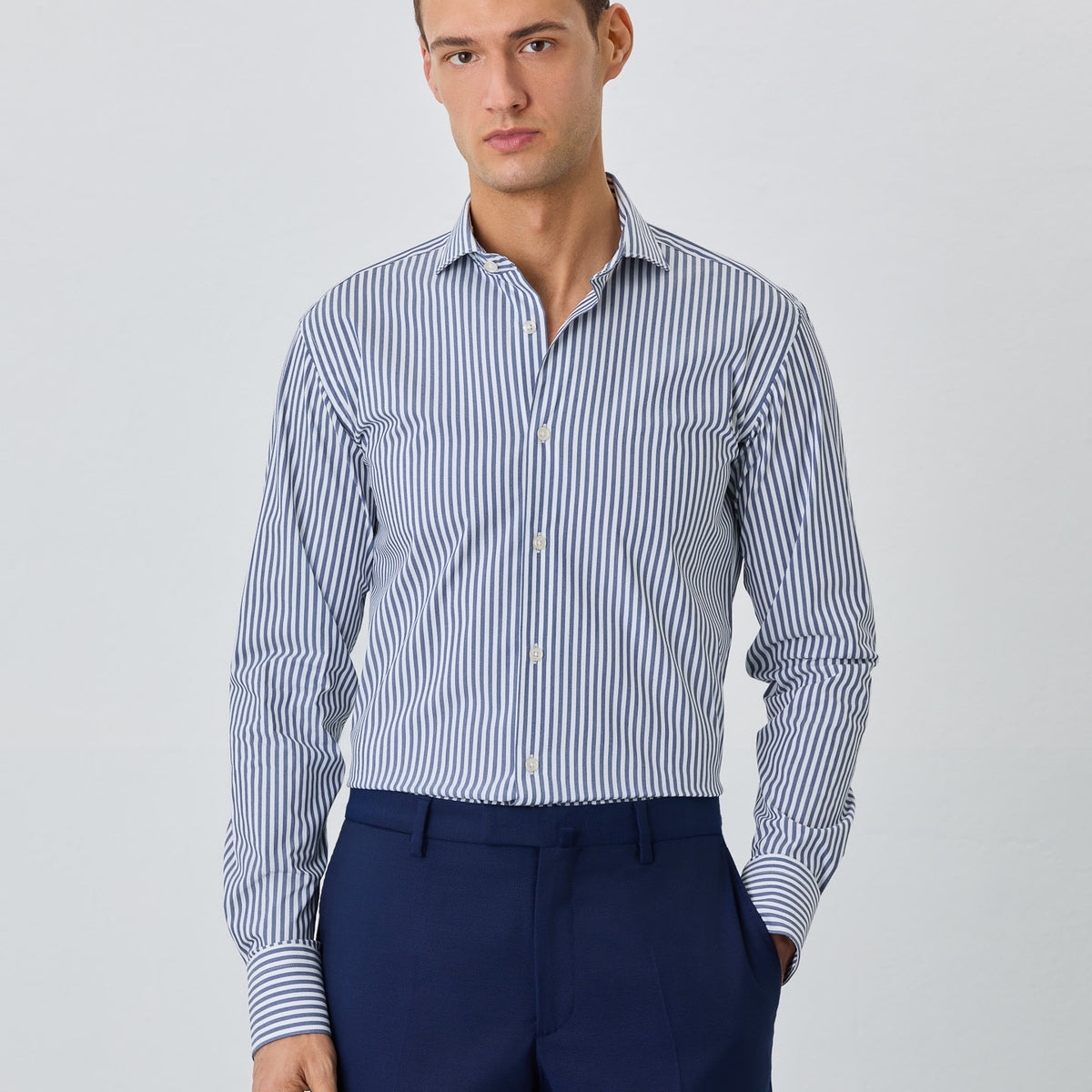 Slim Fit Shirt With Dublin Collar In Cotton Blend With Stripes – Sacoor ...